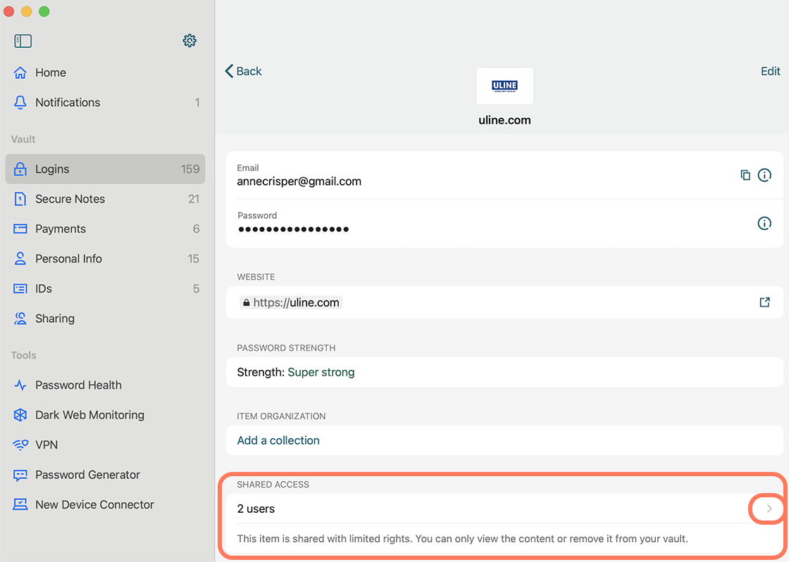 How do I find and use a login shared with me? – Dashlane