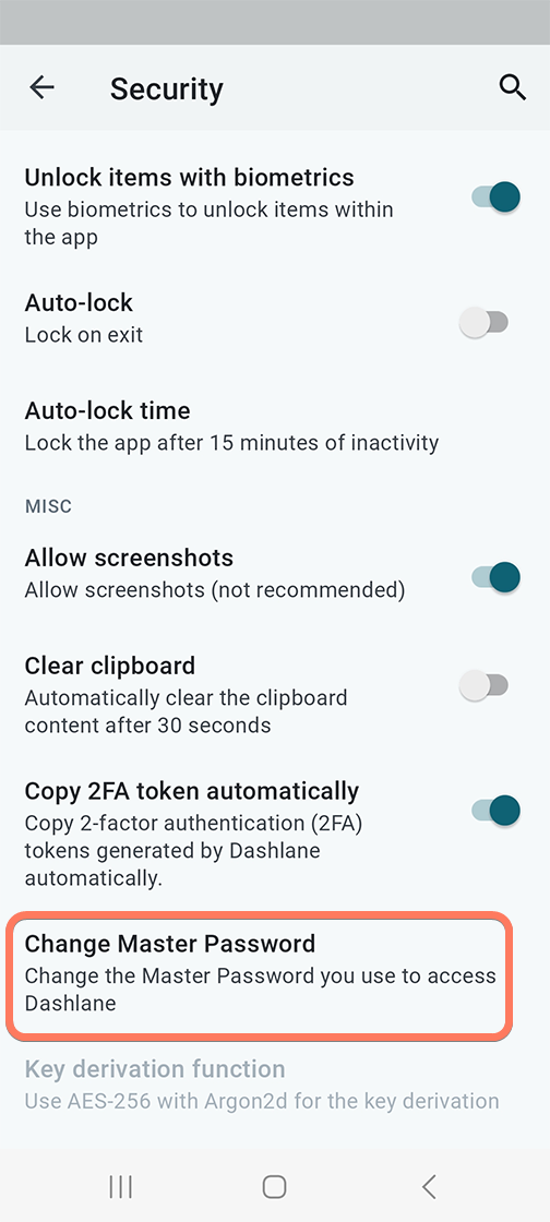 Change your Master Password – Dashlane