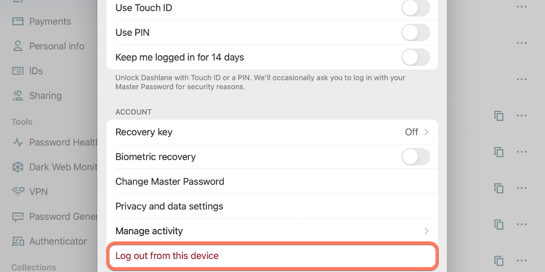 Log out of Dashlane – Dashlane