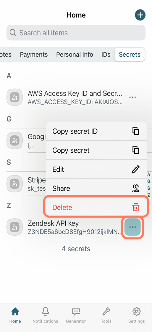 Add and manage secrets in Dashlane – Dashlane