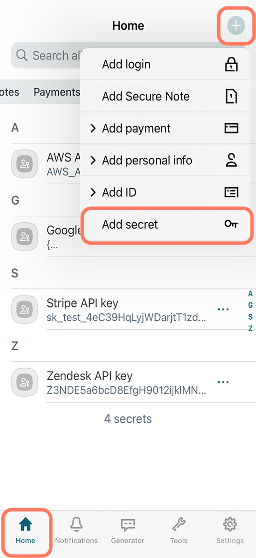 Add and manage secrets in Dashlane – Dashlane