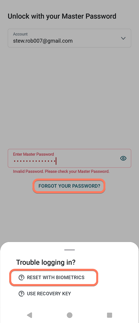 Reset your Master Password using biometric recovery on Android or ...