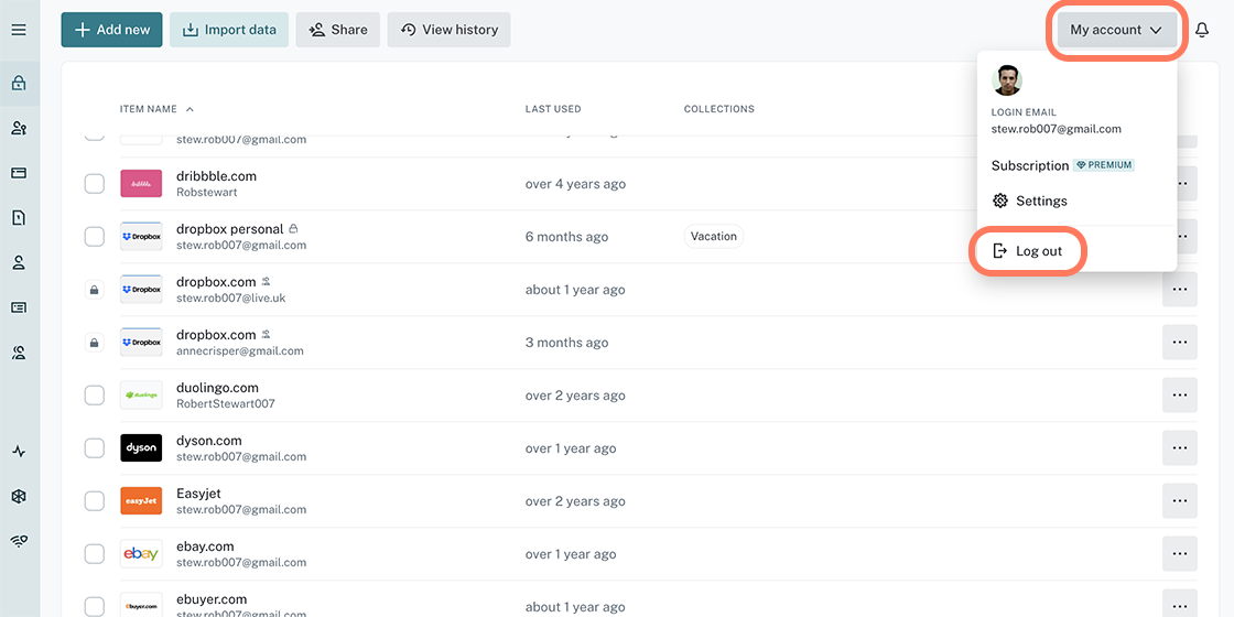 Log out of Dashlane – Dashlane