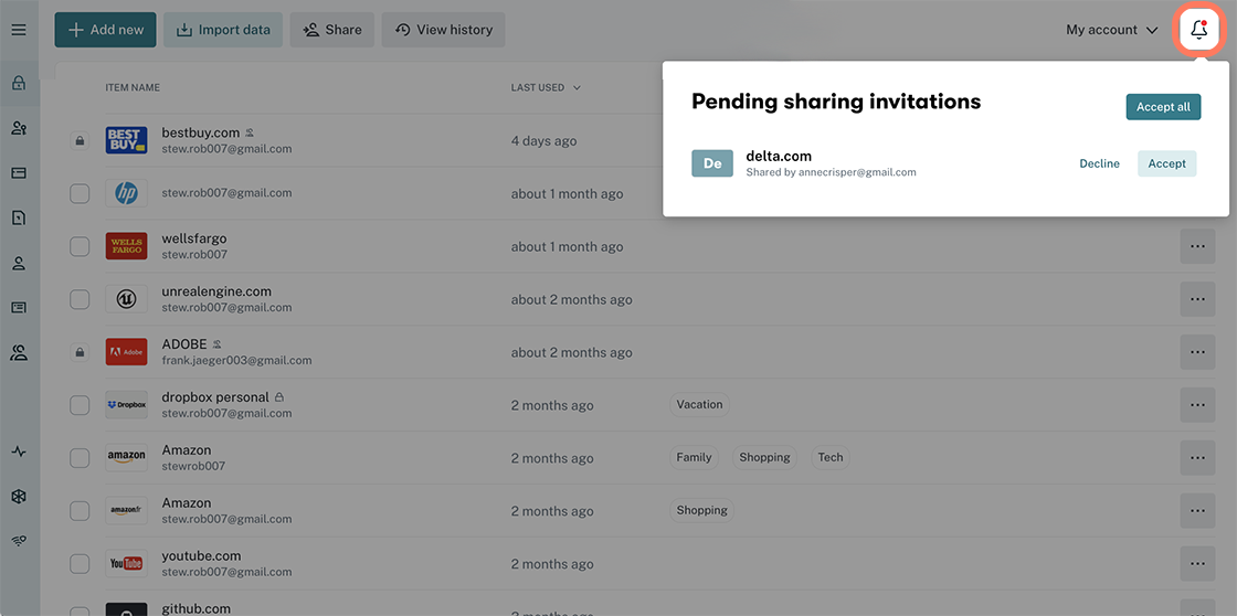 How do I find and use a login shared with me? – Dashlane