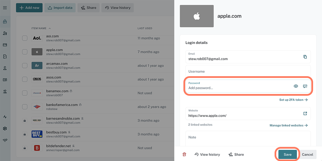 Change a password for a login saved in Dashlane – Dashlane