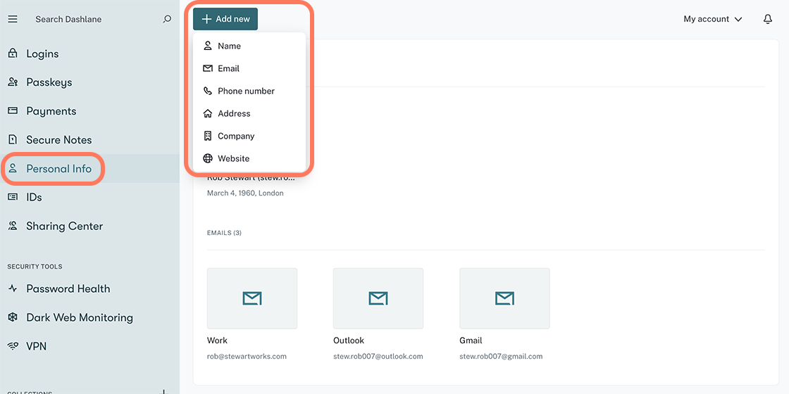 Add and manage personal info in Dashlane – Dashlane