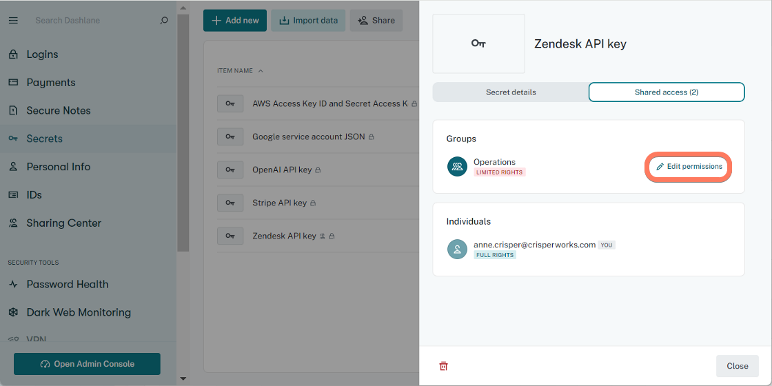 Add and manage secrets in Dashlane – Dashlane