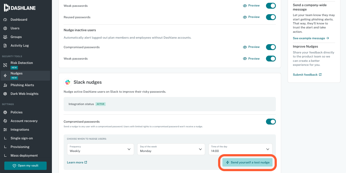 Set up Omnix Slack Nudges (security alerts) – Dashlane