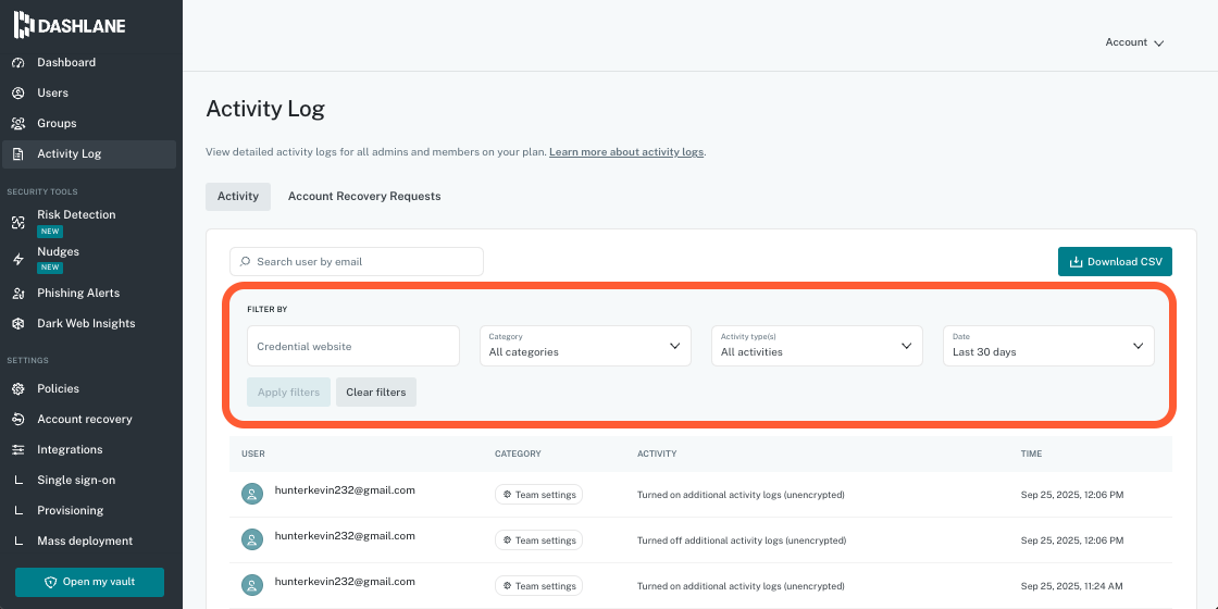 Activity Log – Dashlane