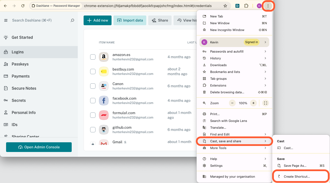 Create a desktop shortcut to the Dashlane web app – Dashlane