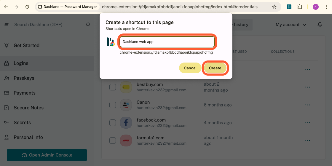 Create a desktop shortcut to the Dashlane web app – Dashlane