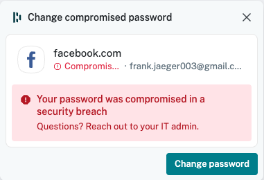 In-browser Nudges (security alerts) – Dashlane