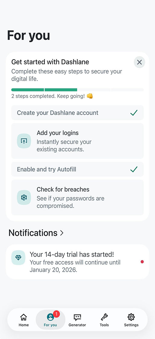 Get started with the "For you" tab – Dashlane
